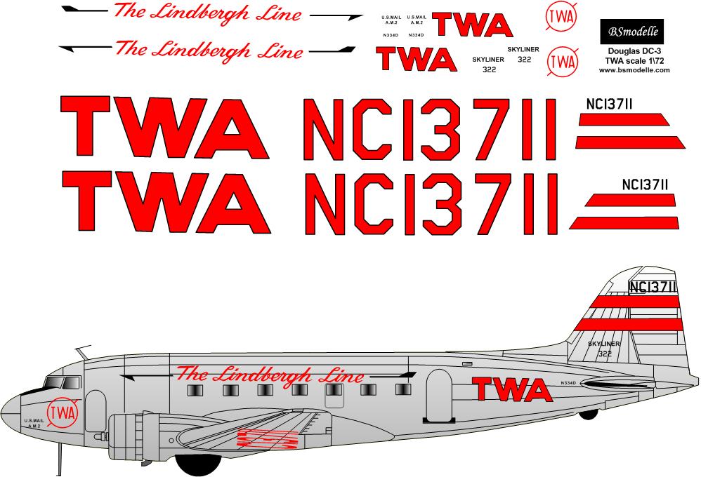 Douglas DC-3 TWA decal 1\72