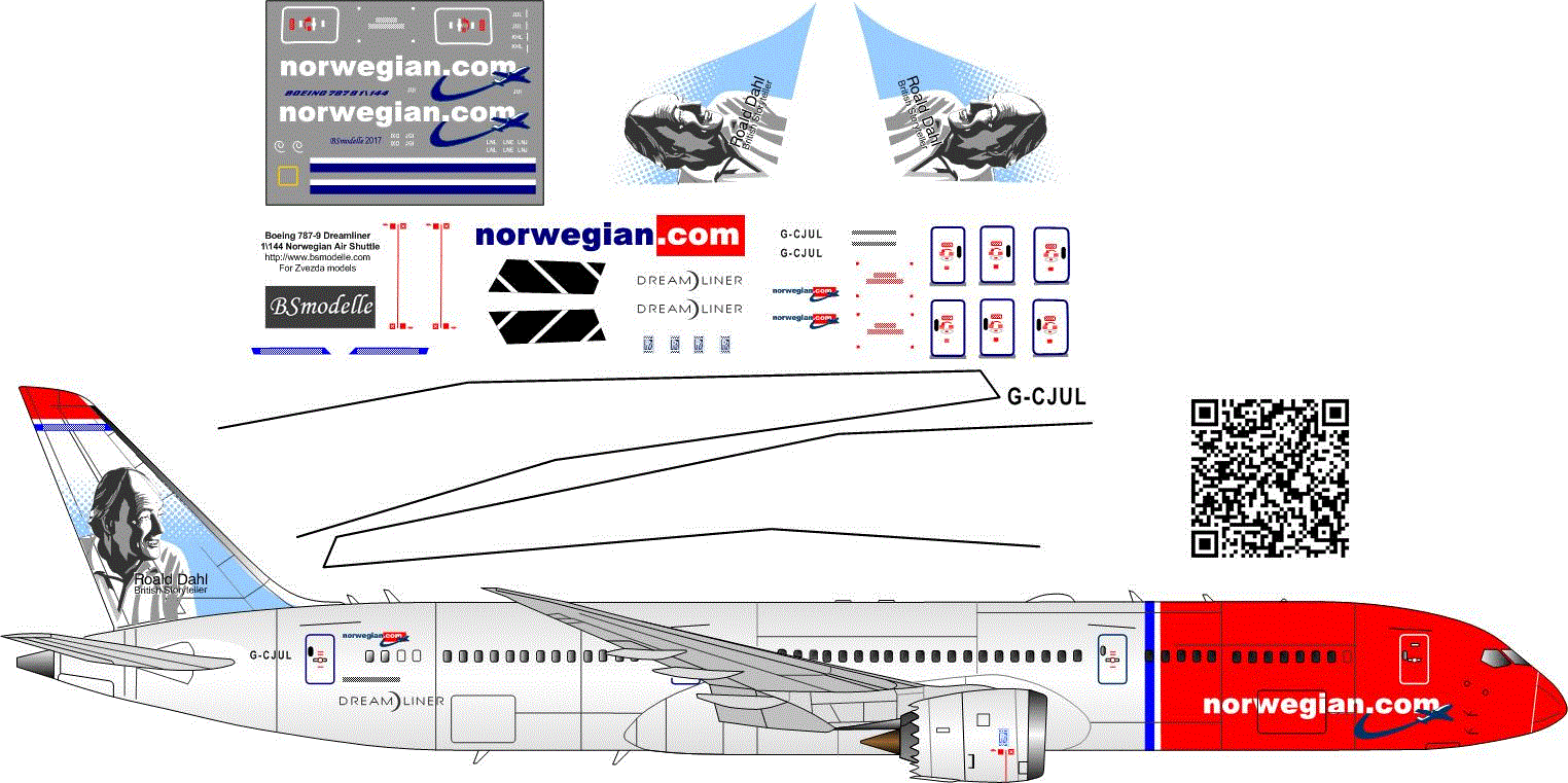 Boeing 787-900 Norwegian Air Shuttle decal G-CJUL 1\144